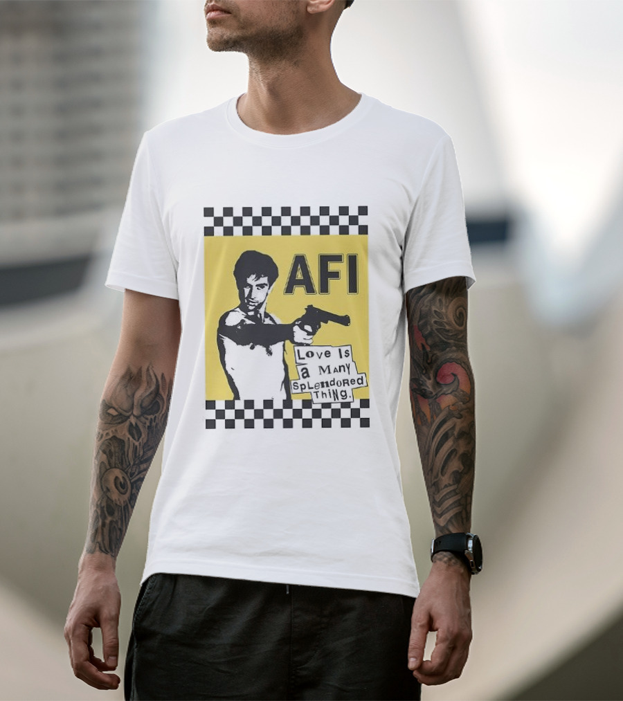 AFI Love Is A Many Splendored Thing Gun Silhouette Checkerboard T-Shirt