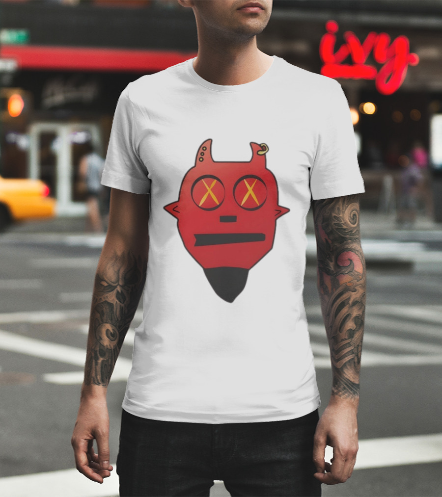 Handsome Devil Red Cartoon Face With Cross Eyes And Earring T-Shirt