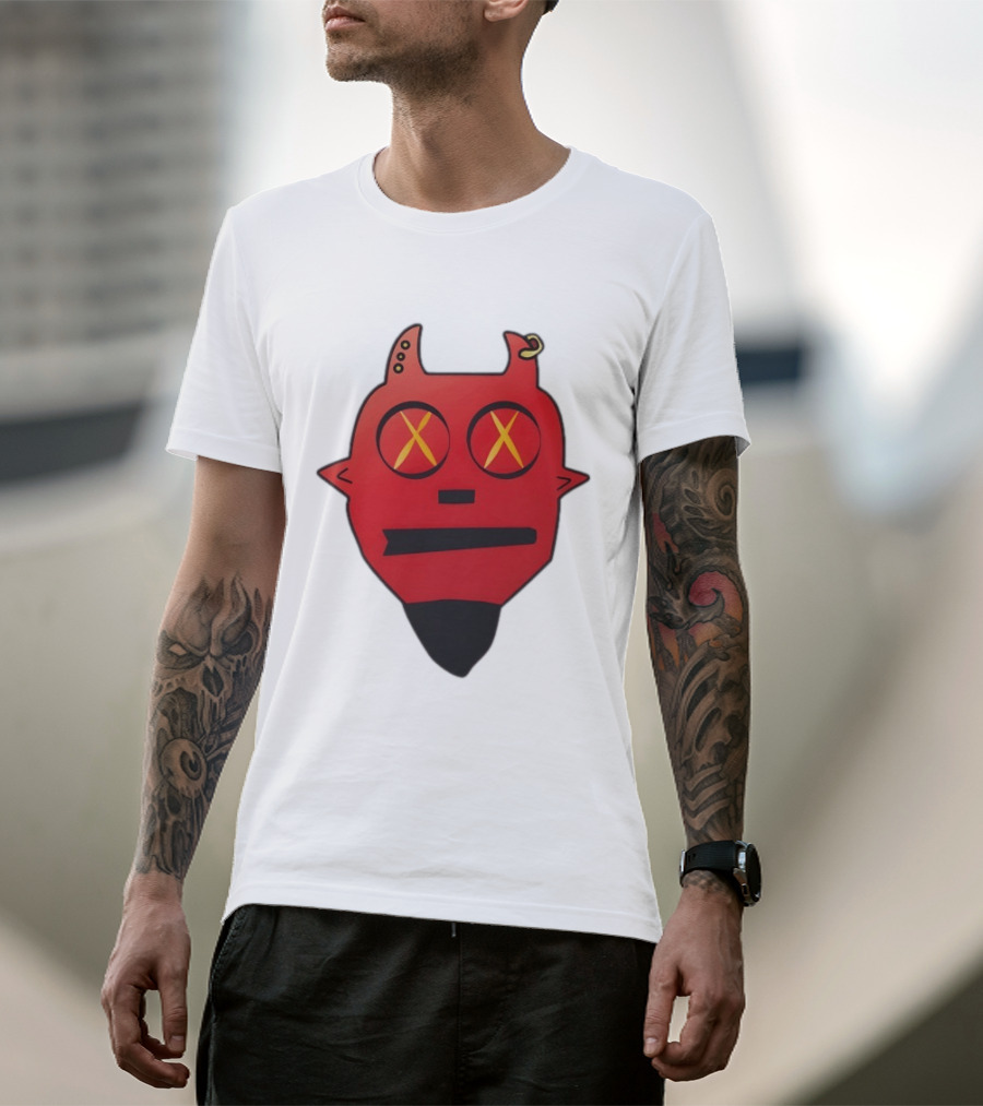 Handsome Devil Red Cartoon Face With Cross Eyes And Earring T-Shirt