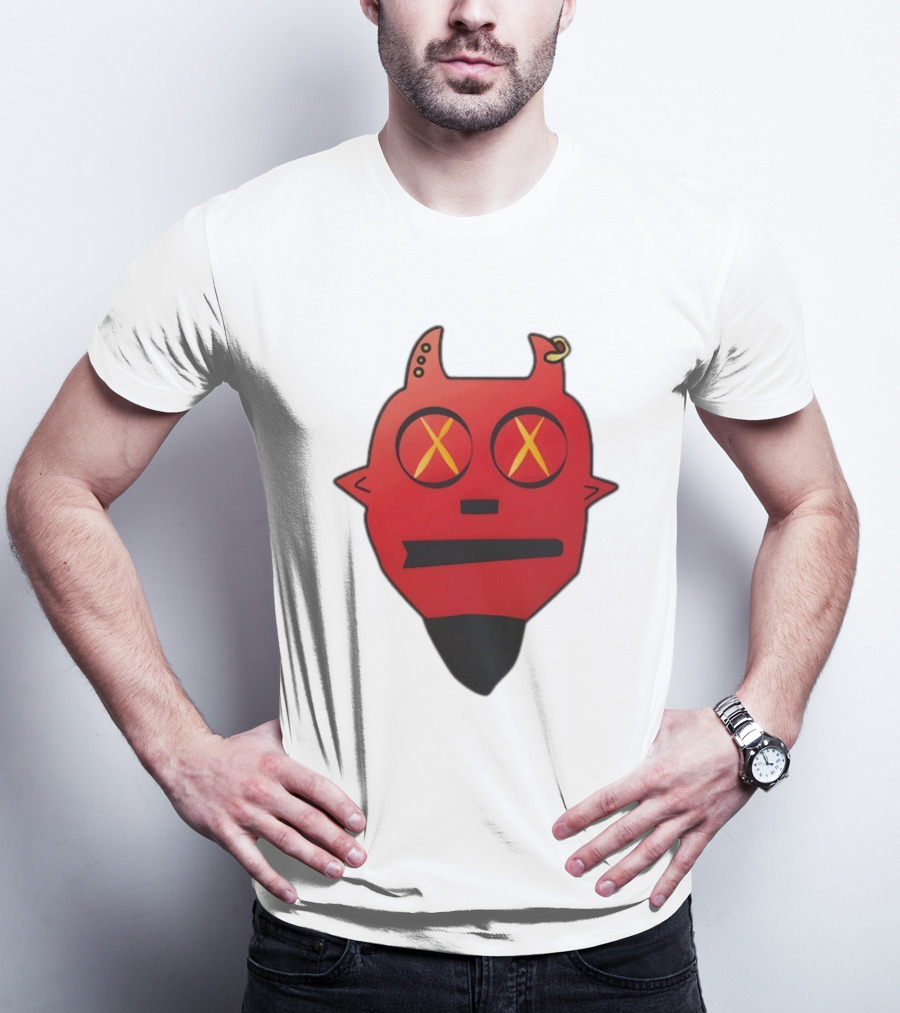 Handsome Devil Red Cartoon Face With Cross Eyes And Earring T-Shirt