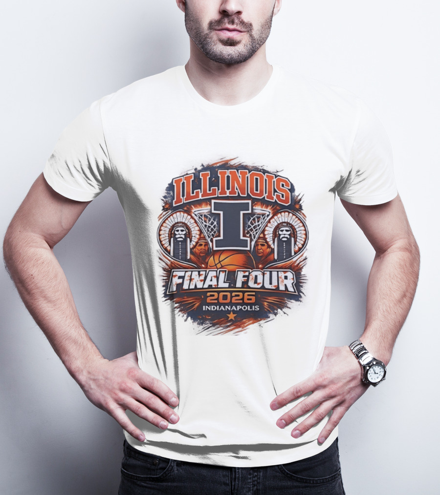 Illinois Fighting Illini Basketball Final Four 2026 Indianapolis Iconic I Logo And Native American T-Shirt