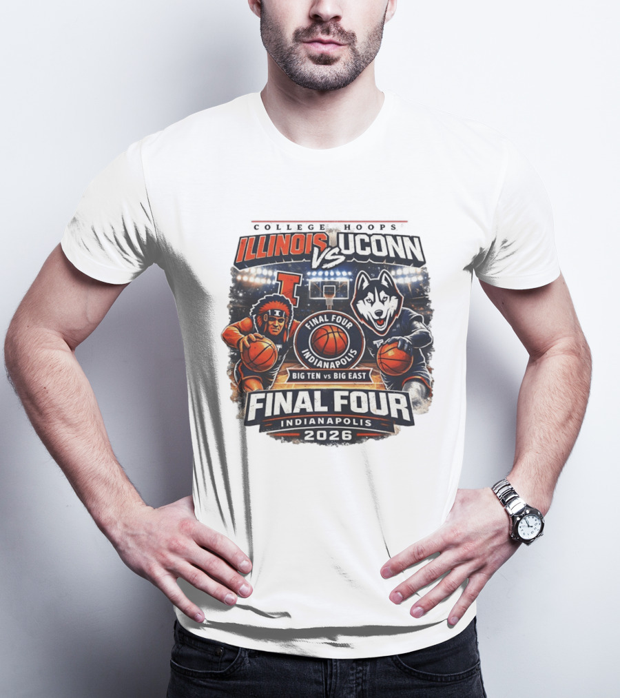 Illinois Fighting Illini Vs UConn Huskies Final Four Indianapolis 2026 Big Ten Vs Big East T-Shirt