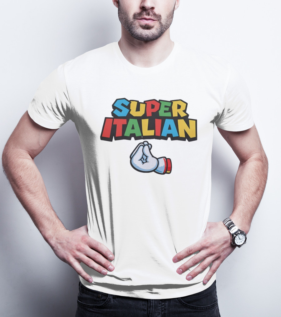 Super Italian Hand Gesture Colorful Letters T-Shirt