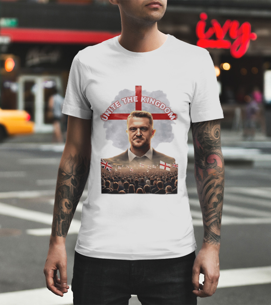 Unite The Kingdom Tommy Robinson England Flag Crowd T-Shirt