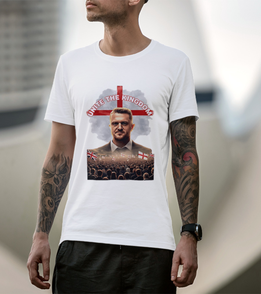 Unite The Kingdom Tommy Robinson England Flag Crowd T-Shirt