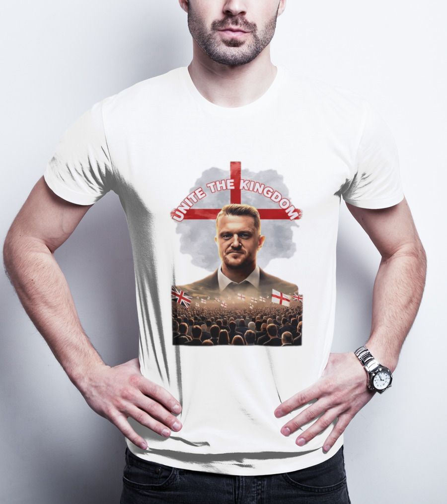 Unite The Kingdom Tommy Robinson England Flag Crowd T-Shirt