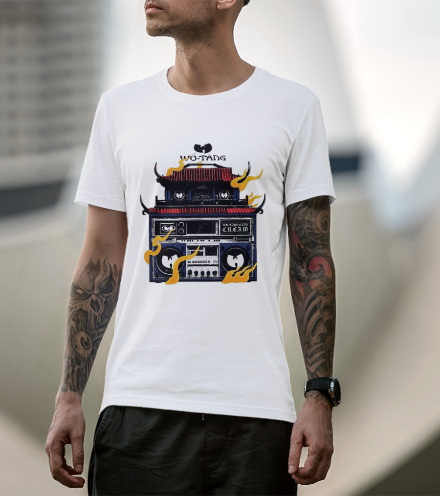 Wu Tang PRNT Boombox C.R.E.A.M. Flames Chinese Temple Style Audio T-Shirt