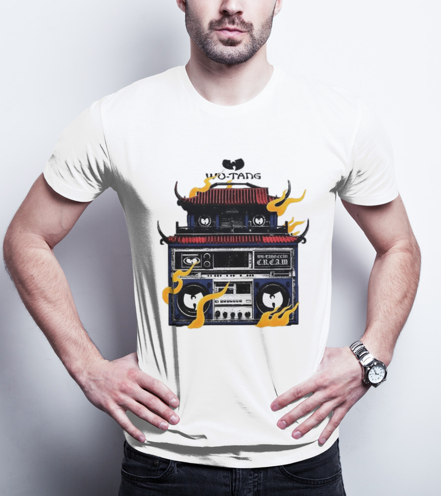 Wu Tang PRNT Boombox C.R.E.A.M. Flames Chinese Temple Style Audio T-Shirt