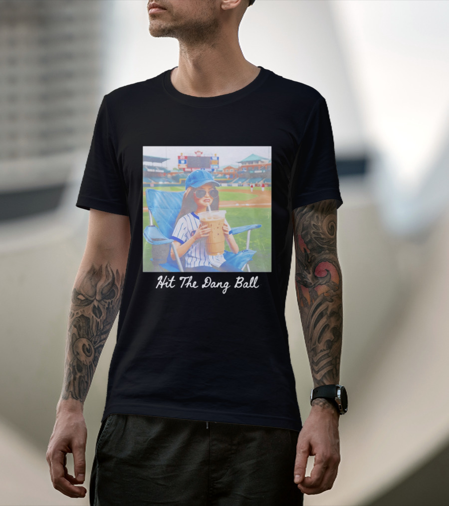 Barbie Ballfield Dark Hit The Dang Ball Baseball Stadium Scene With Player And Large Drink T-Shirt