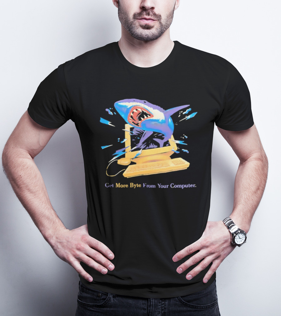 Get More Byte From Your Computer Shark Breaking Through Screen T-Shirt