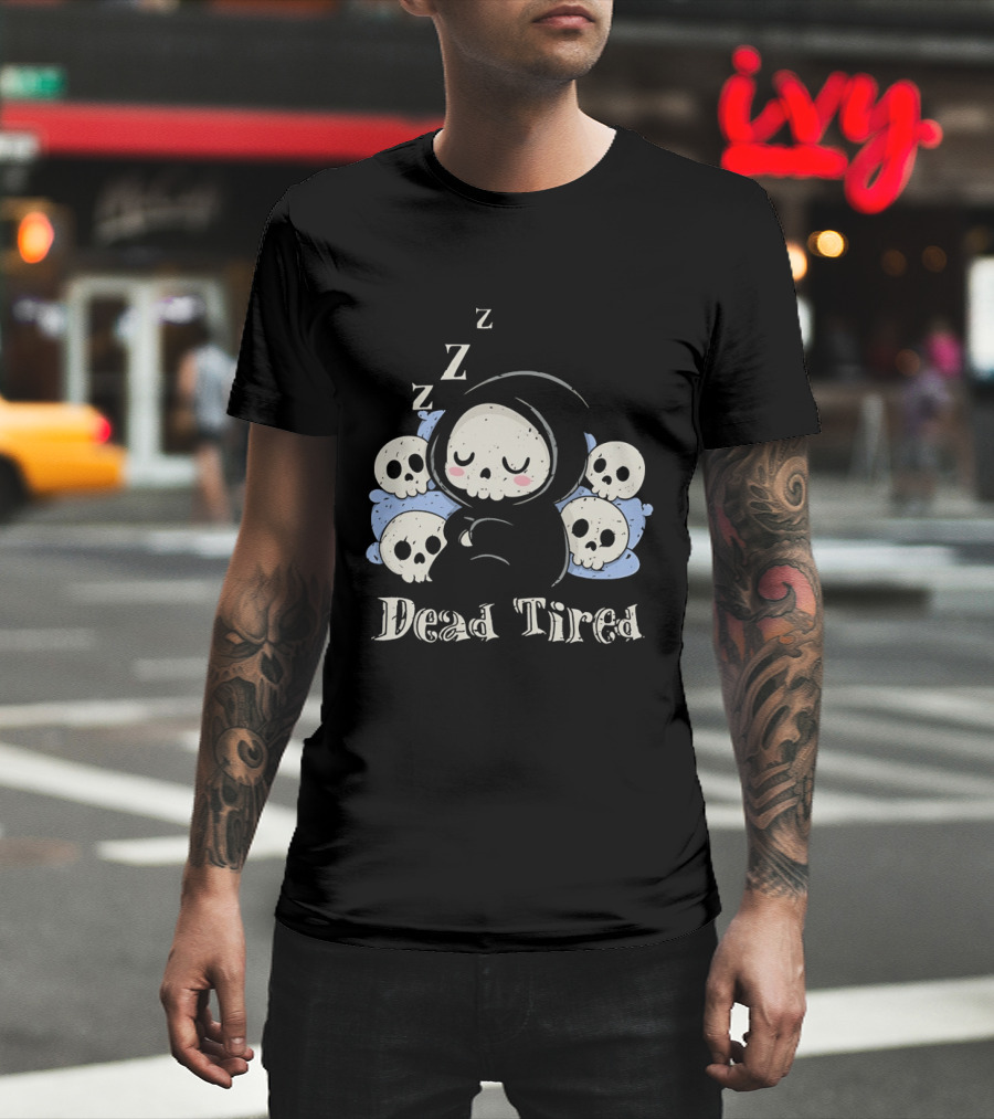 Grim Reaper Sleeping Among Skulls Dead Tired With ZZZ T-Shirt