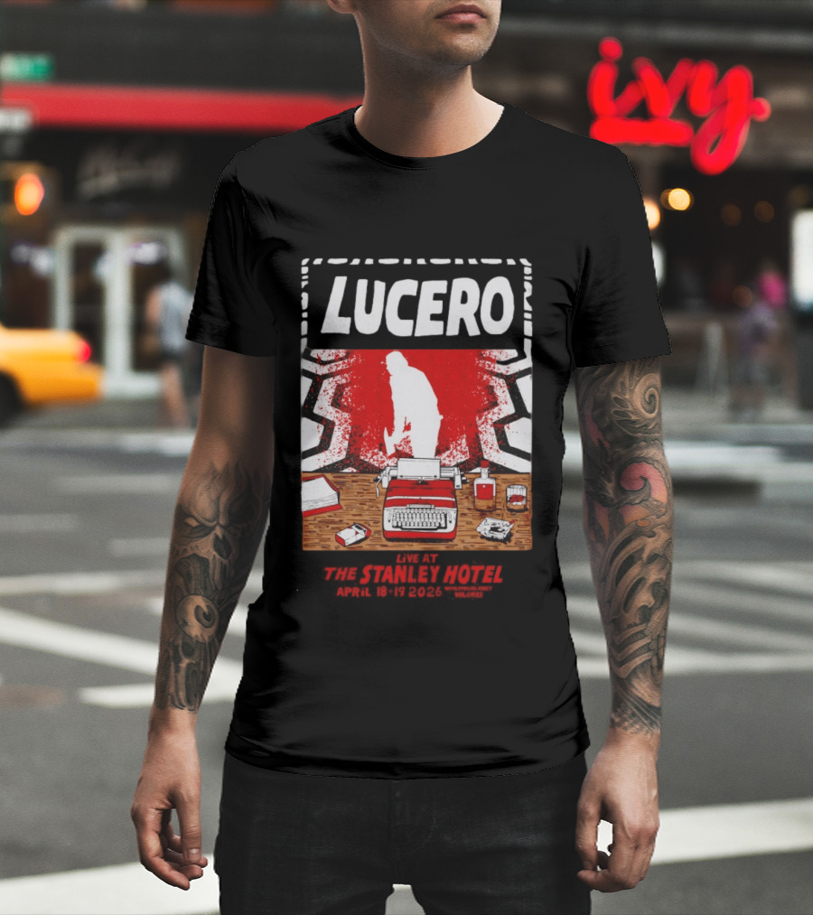 LUCERO Estes Park CO 2026 Red Typewriter Scene T-Shirt