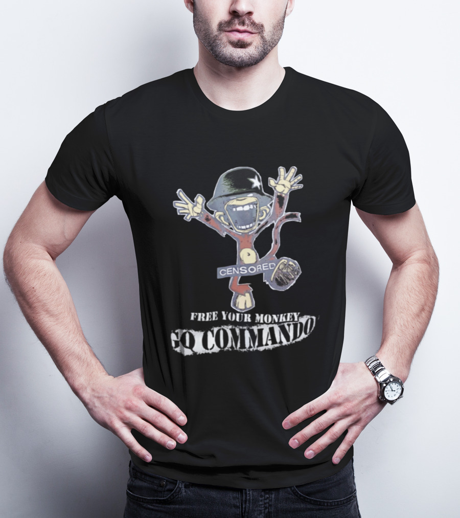 Censored Free Your Monkey Go Commando Funny Soldier T-Shirt