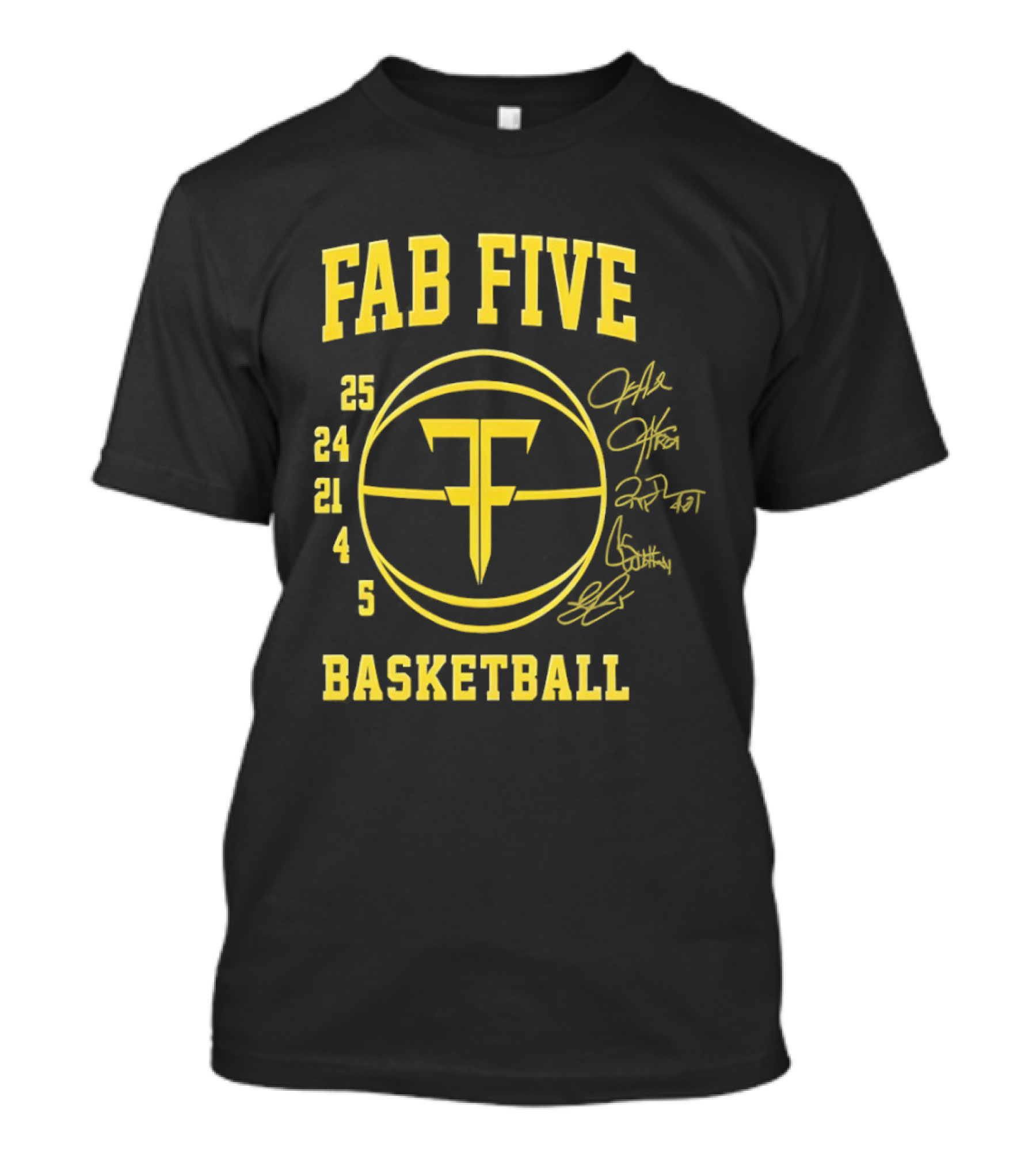Fab Five Basketball Chris Webber Jalen Rose Juwan Howard Jimmy King Ray Jackson Signatures T-Shirt