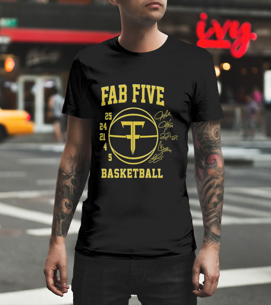 Fab Five Basketball Chris Webber Jalen Rose Juwan Howard Jimmy King Ray Jackson Signatures T-Shirt