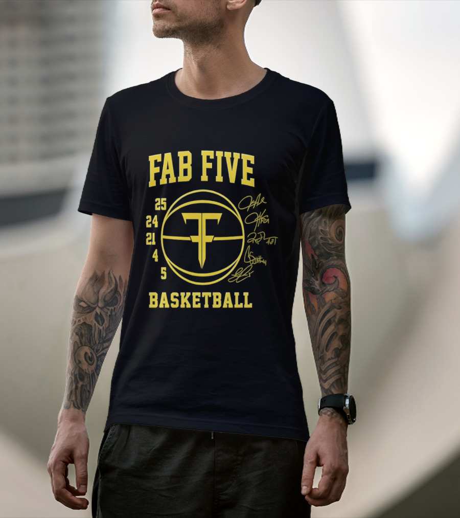 Fab Five Basketball Chris Webber Jalen Rose Juwan Howard Jimmy King Ray Jackson Signatures T-Shirt