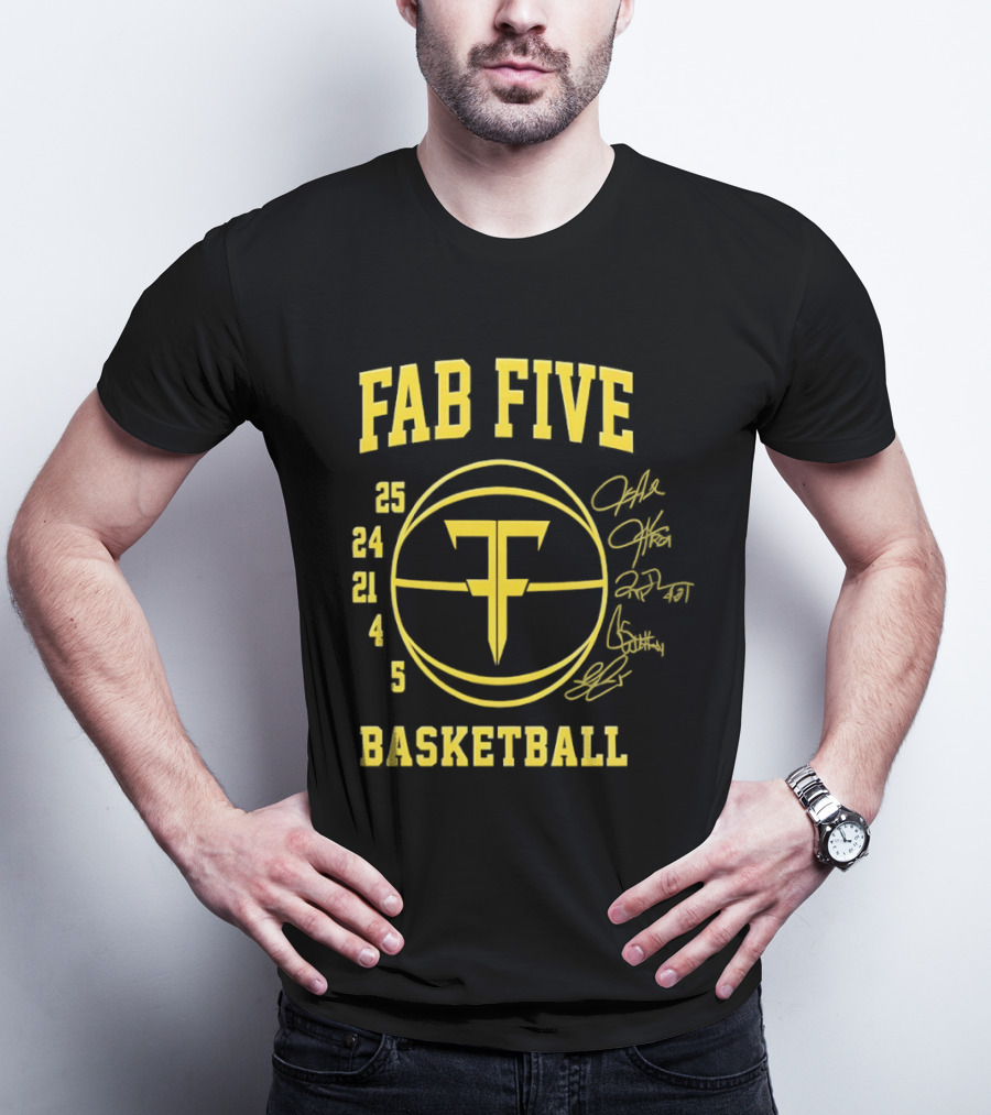 Fab Five Basketball Chris Webber Jalen Rose Juwan Howard Jimmy King Ray Jackson Signatures T-Shirt