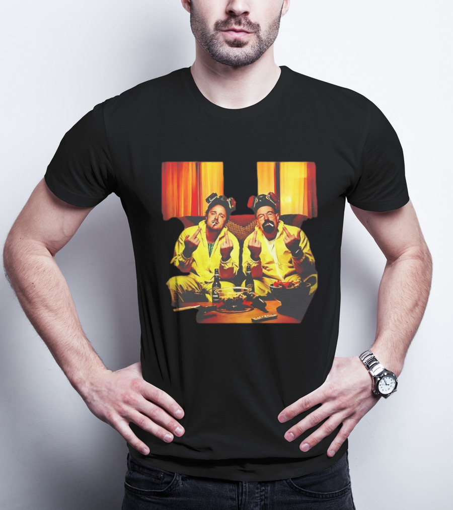 Jesse Pinkman Walter White Breaking Bad Flipping The Bird Yellow Hazmat Suits T-Shirt