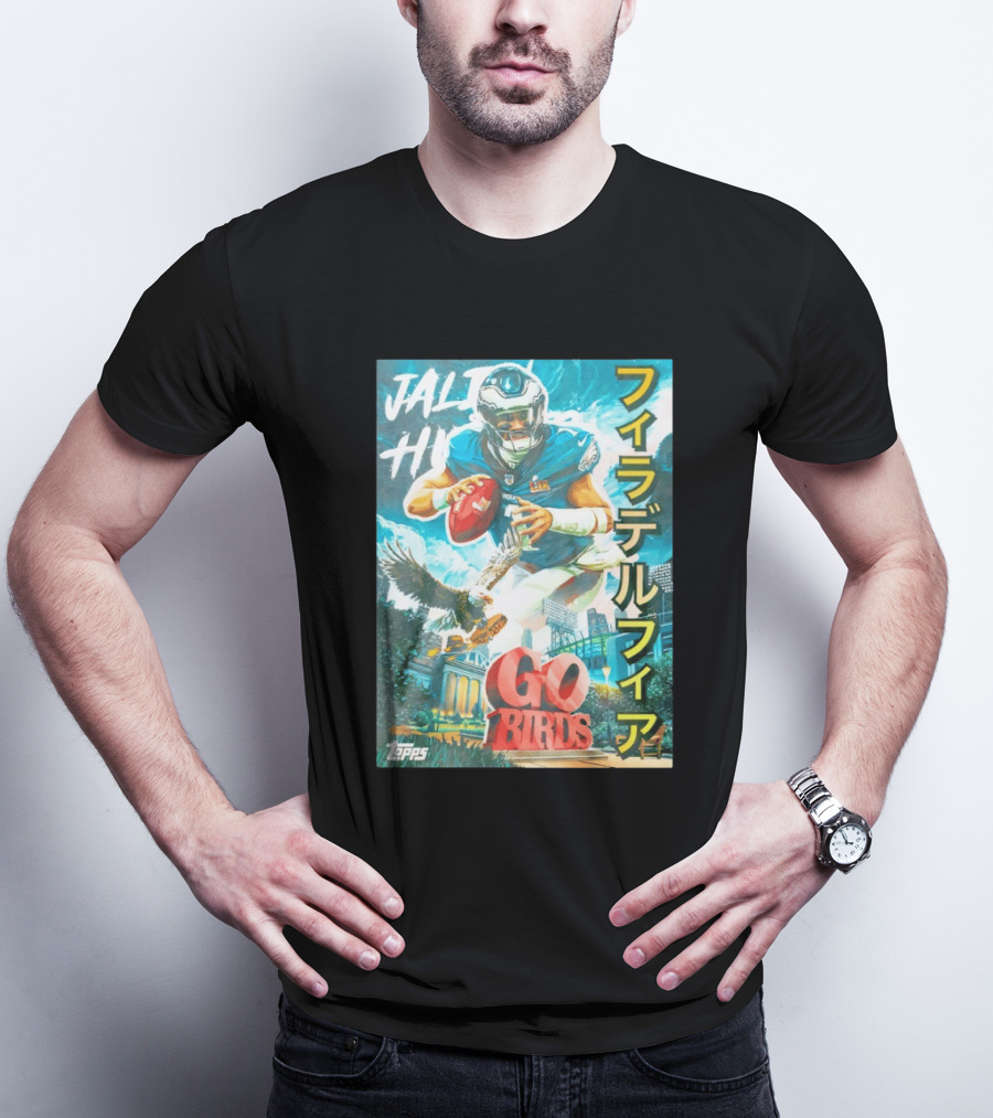 Jalen Hurts Philadelphia Eagles Go Birds Japanese Text Topps T-Shirt