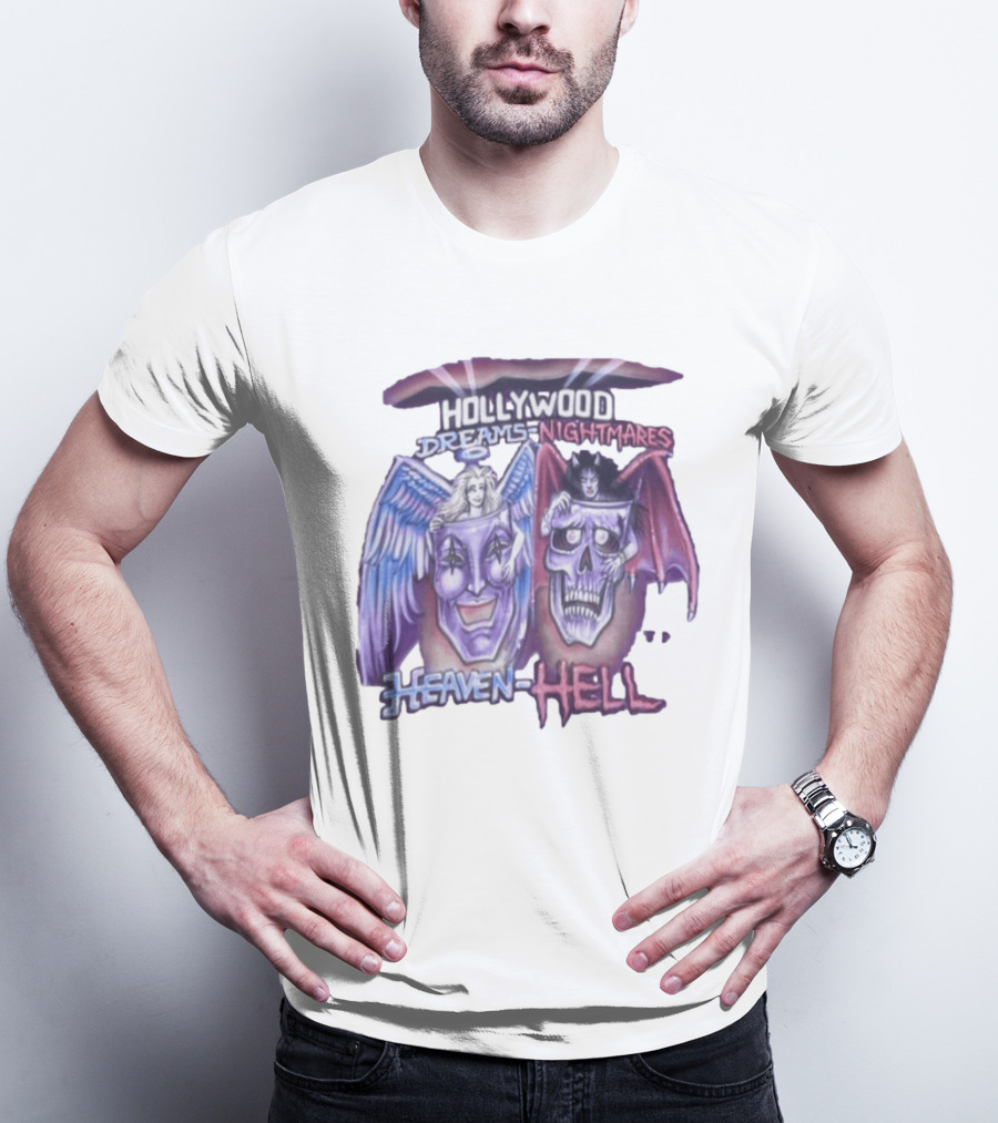 Hollywood Dreams Nightmares Heaven Hell Angel And Demon Skulls T-Shirt