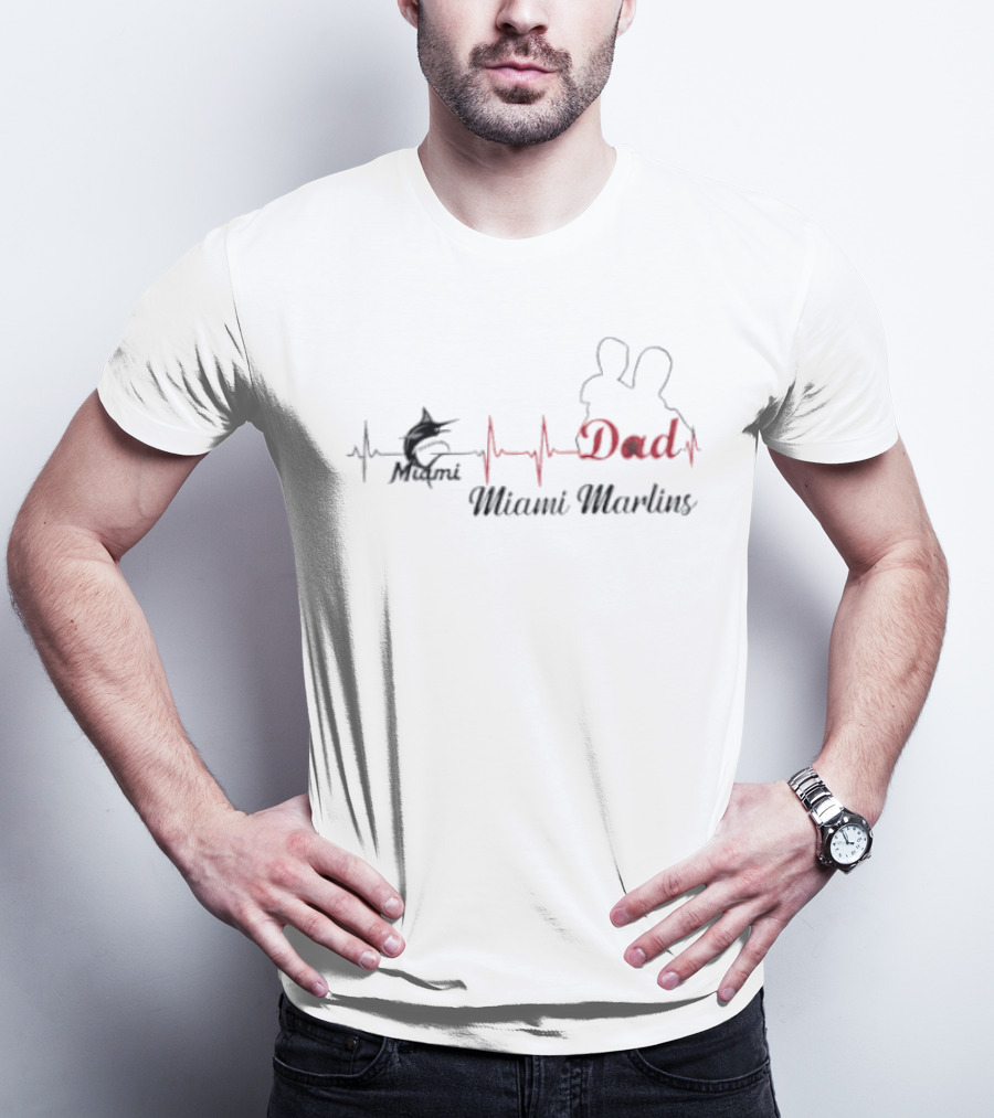 Miami Marlins Awesome Dad Heartbeat T-Shirt