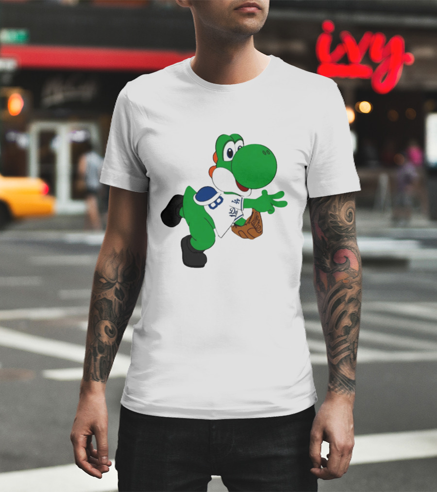 Los Angeles Dodgers Green Dinosaur Cartoon Character Toddler Staple T-Shirt