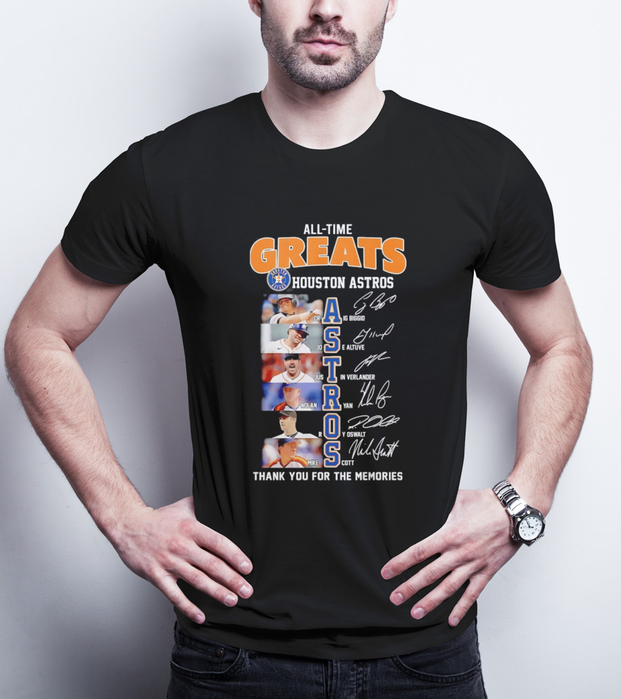 All Time Greats Houston Astros Names Signatures Thank You For The Memories T-Shirt
