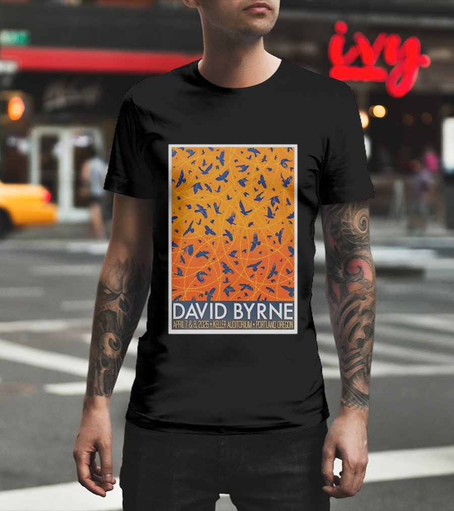 David Byrne April 7 8 2026 Keller Auditorium Portland Oregon Birds Orange Blue T-Shirt