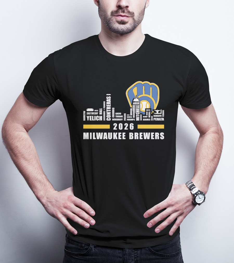 Milwaukee Brewers 2026 City Skyline Yelich Baseball Team Players T-Shirt