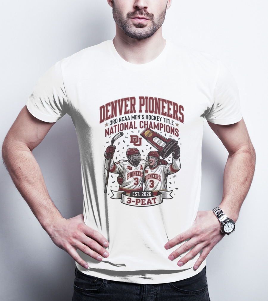 Denver Pioneers 3rd NCAA Men's Hockey Title National Champions 1985 1996 3 Peat T-Shirt