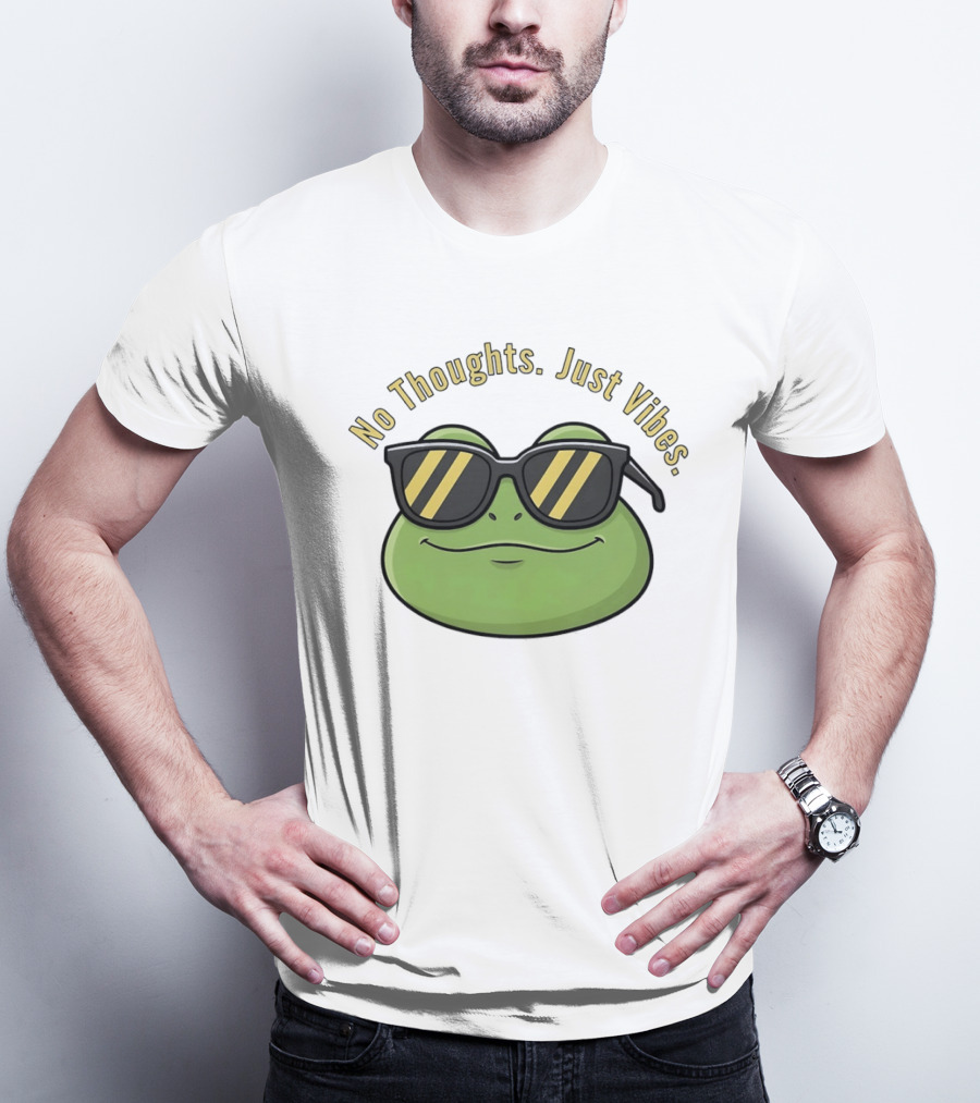 Frog No Thoughts Just Vibes Sunglasses Relaxed Mood T-Shirt