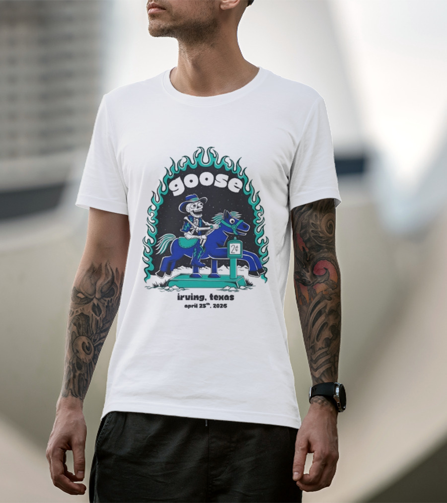 Goose Irving Texas April 25 2026 Tour Cowboy And Horse Neon Flames T-Shirt