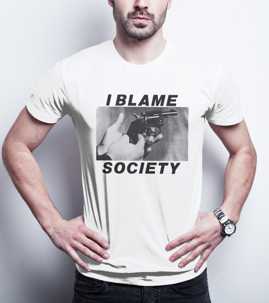 I Blame Society 1990 Totally Fucked Up Gun Image T-Shirt