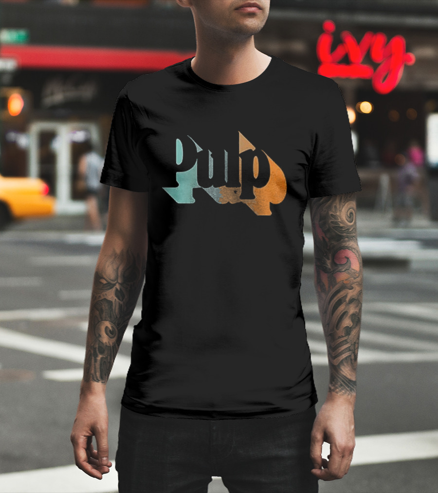 Here Comes More Pulp Dates Retro Style Text In Blue And Orange T-Shirt