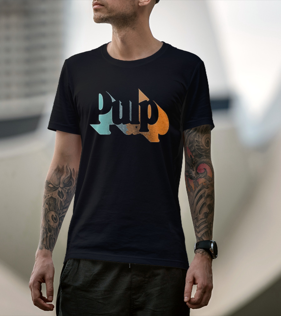 Here Comes More Pulp Dates Retro Style Text In Blue And Orange T-Shirt