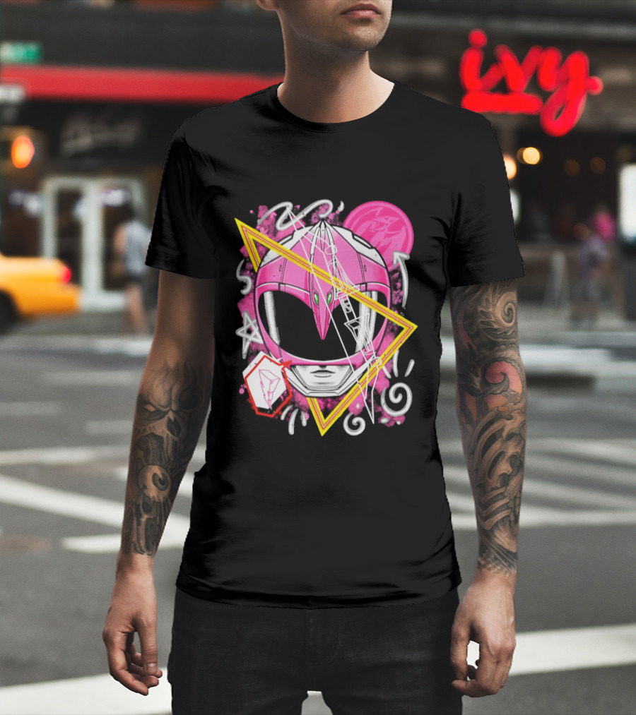 Mighty Morphin Power Rangers Pink Ranger Helmet Iconography T-Shirt