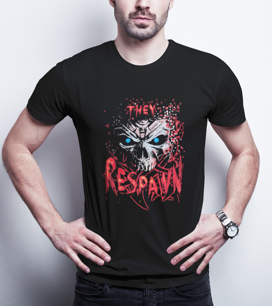 They Respawn Skull Blue Eyes Graffiti T-Shirt