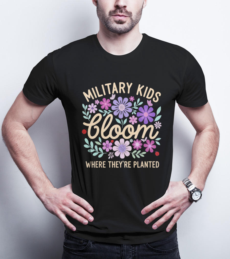 Military Kids Bloom Where They're Planted Purple Floral Dandelion T-Shirt