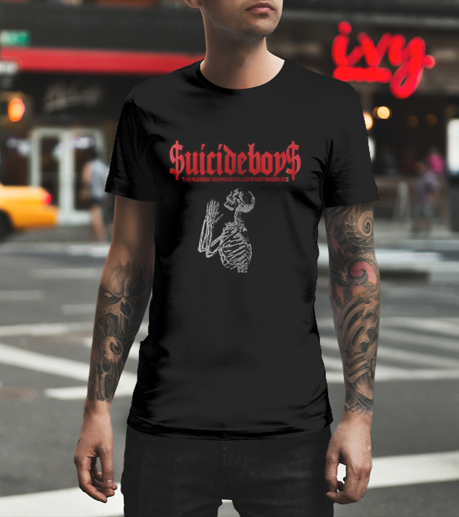 SuicideBoyS Grey Day Tour Skeleton The Number You Have Dialed Is Not In Service I Want To Die In New Orleans T-Shirt