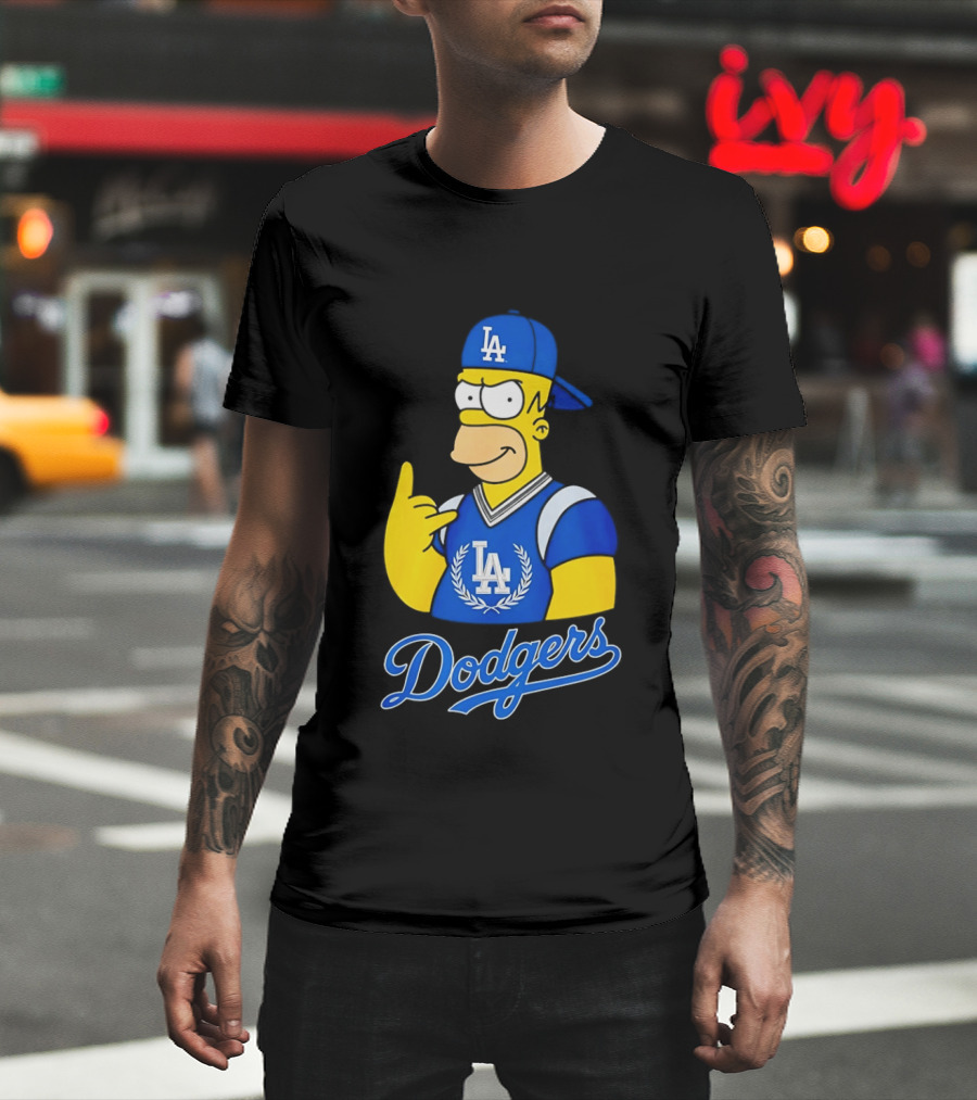 The Simpsons Homer LA Dodgers Rock Hand Gesture Collaboration T-Shirt