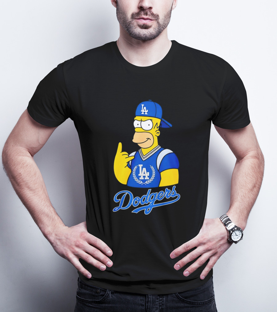 The Simpsons Homer LA Dodgers Rock Hand Gesture Collaboration T-Shirt