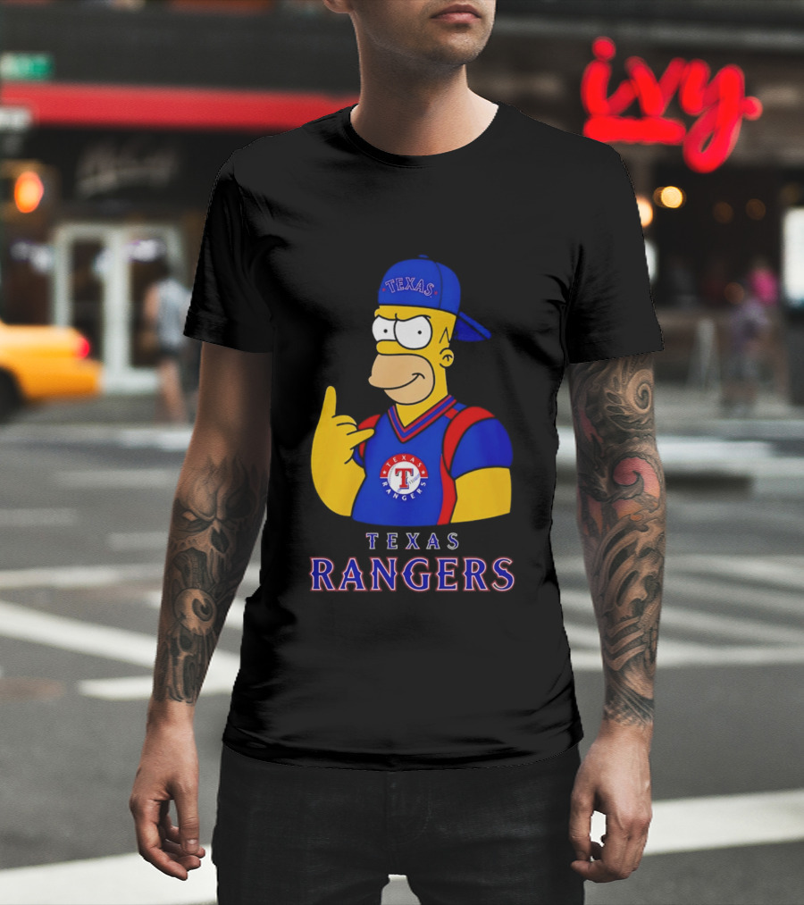 The Simpsons Texas Rangers Rock Hand Homer T-Shirt