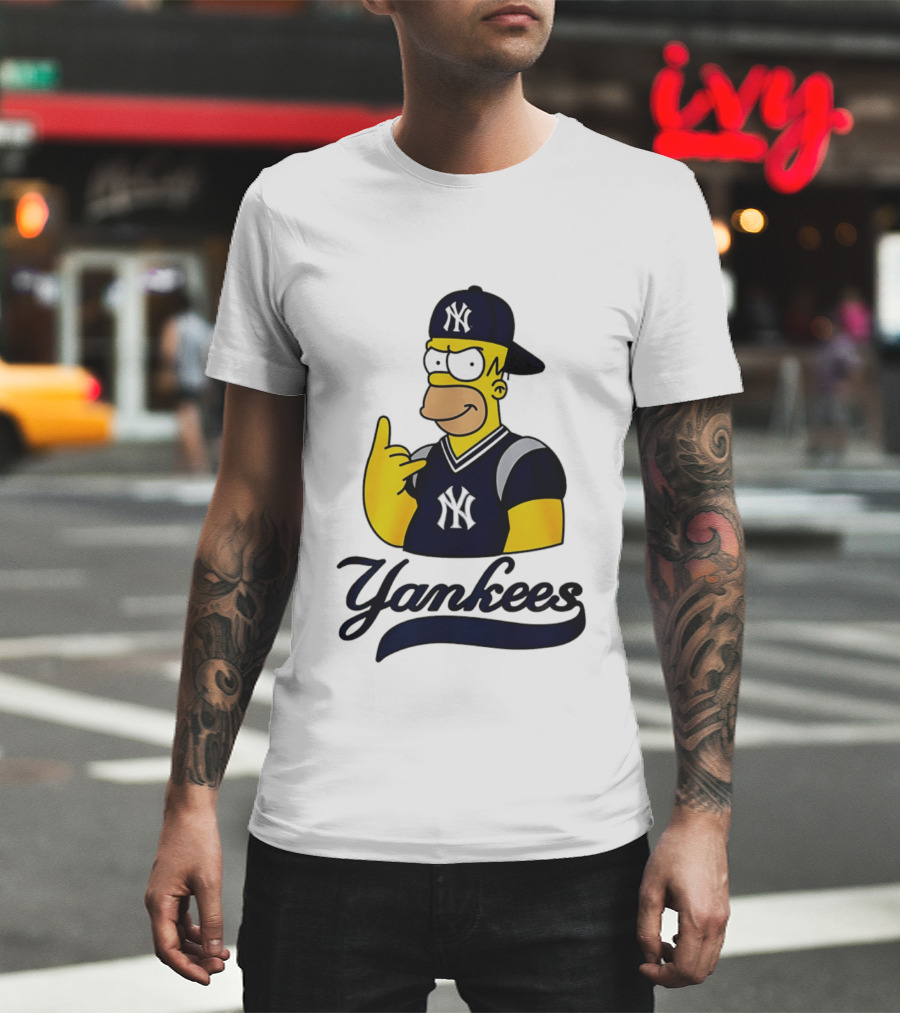 The Simpsons Homer Simpson New York Yankees Baseball Rock Hand Yankees T-Shirt