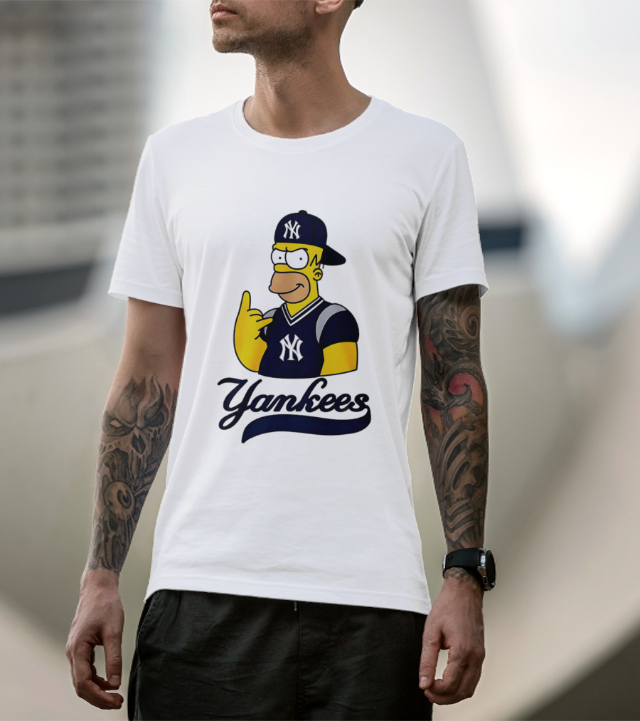 The Simpsons Homer Simpson New York Yankees Baseball Rock Hand Yankees T-Shirt