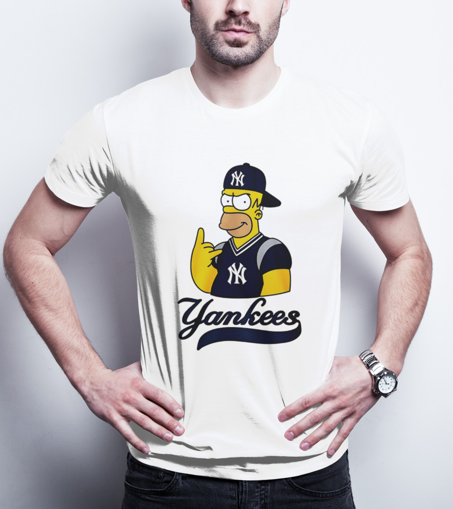 The Simpsons Homer Simpson New York Yankees Baseball Rock Hand Yankees T-Shirt