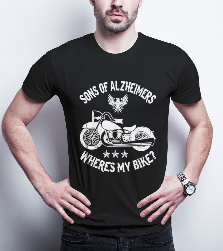 Sons Of Alzheimers Where's My Bike Classic Motorbike Eagle Stars T-Shirt