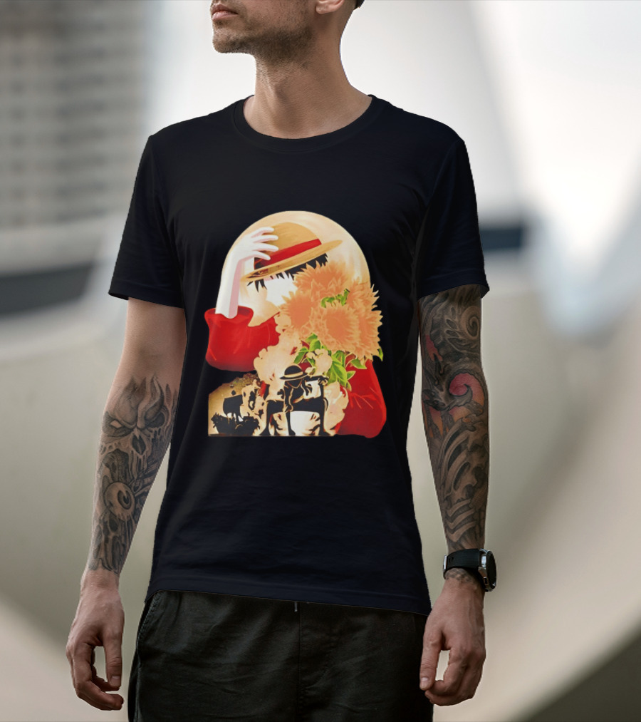 Monkey D. Luffy Red Outfit Straw Hat Sunflower Pirate Adventure T-Shirt