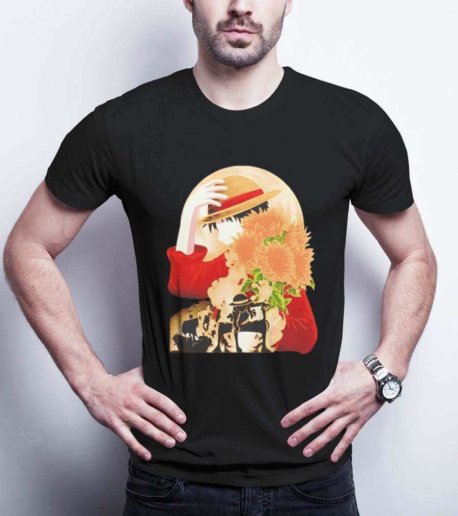 Monkey D. Luffy Red Outfit Straw Hat Sunflower Pirate Adventure T-Shirt