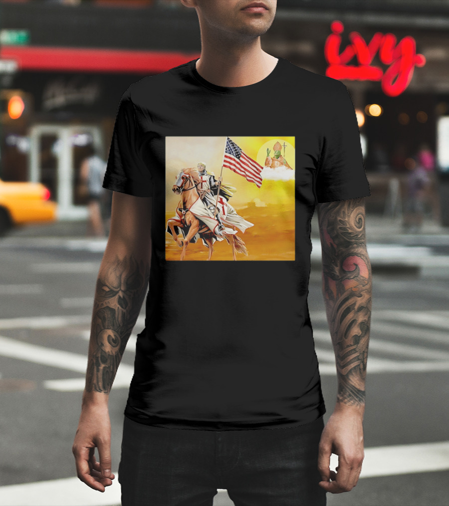 Donald Trump Crusader Knight With American Flag Riding Horse T-Shirt