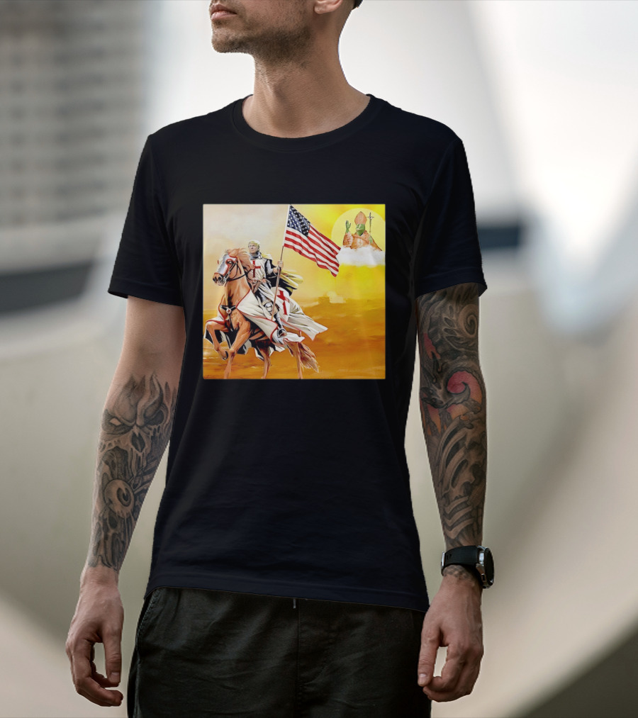 Donald Trump Crusader Knight With American Flag Riding Horse T-Shirt